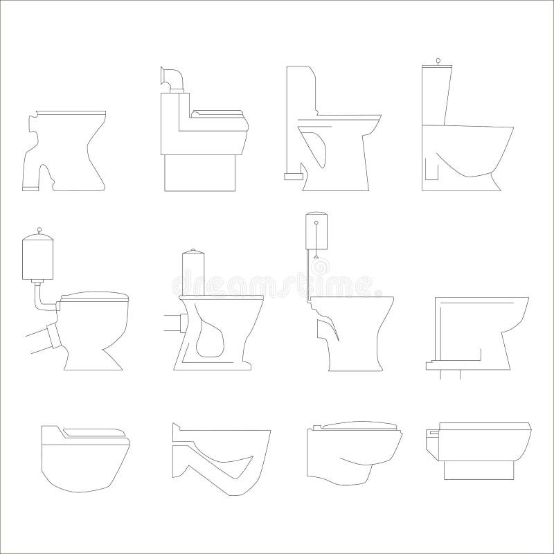 Toilets Type Line Icon Set. Stock Vector - Illustration of isolated ...