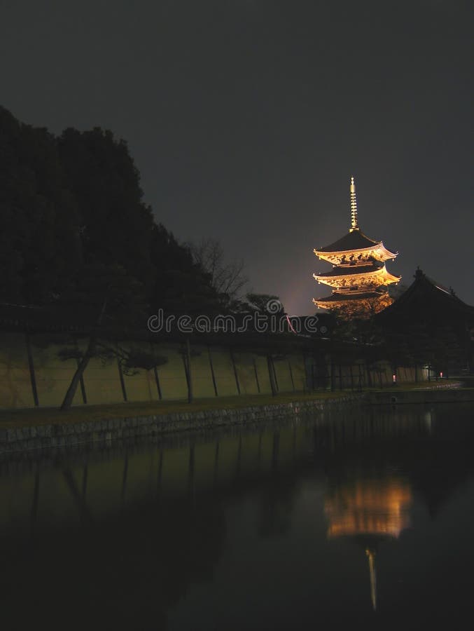 Toji Temple at Night - Kyoto, Japan Stock Photo - Image of rain, moat ...