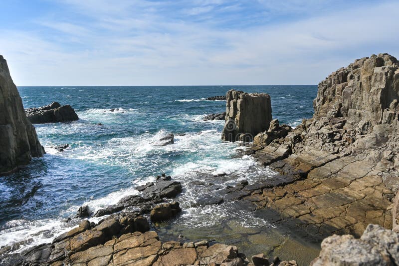 Tojinbo Cliff in Fukui, Japan Stock Photo - Image of rugged, rock ...