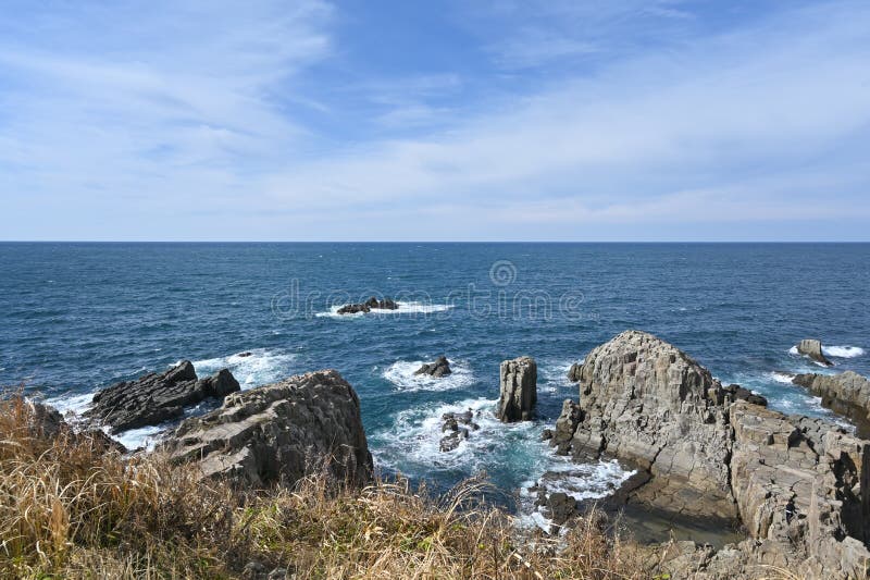Tojinbo Cliff in Fukui, Japan Stock Photo - Image of rugged, rock ...