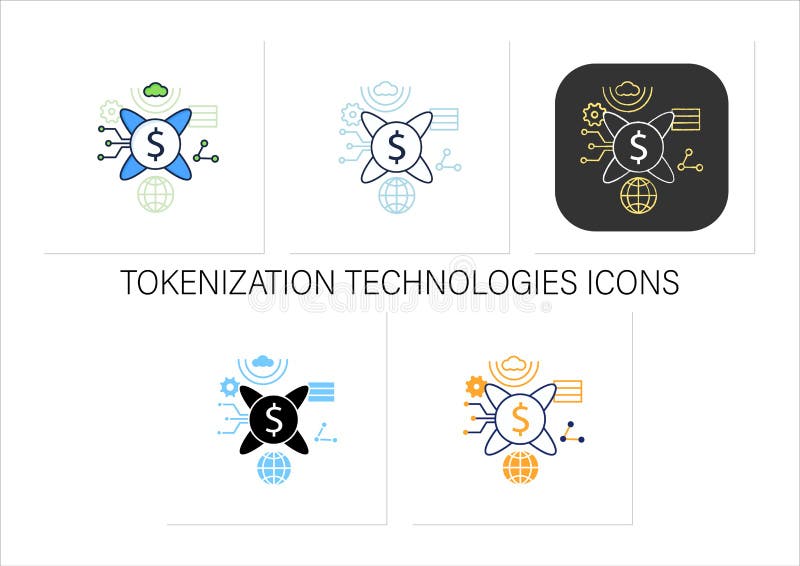 Tokenization Technologies Icons Set Stock Vector - Illustration of ...