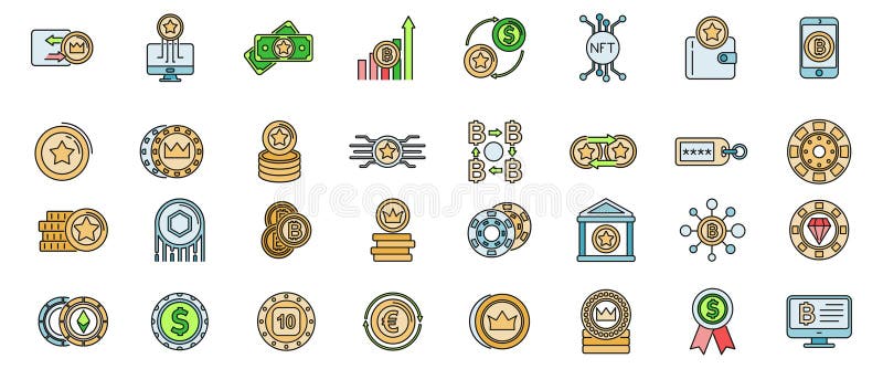 Tokens Coins Icons Set Vector Color Line Stock Vector - Illustration of reward, bonus: 308067248
