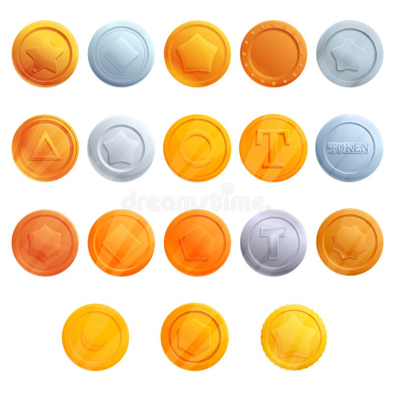 Tokens Icons Set, Outline Style Stock Vector - Illustration of ...