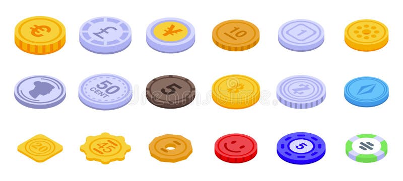 Tokens Icons Set, Outline Style Stock Vector - Illustration of ...