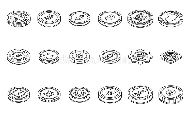 Tokens Icons Set Vector Outline Stock Vector - Illustration of wallet ...