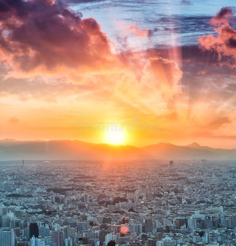 Tokyo Aerial View at Sunset - Japan Stock Photo - Image of cityscape ...