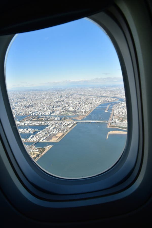 Tokyo Area from Airplane Window Jet Engine Wing Stock Photo - Image of ...
