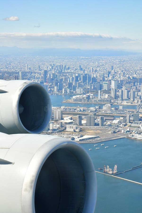 Tokyo Area from Airplane Window Jet Engine Wing Stock Photo - Image of ...