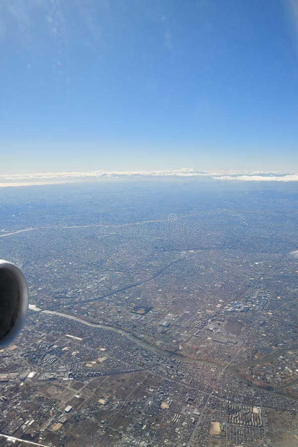 Tokyo Area from Airplane Window Jet Engine Wing Stock Image - Image of ...