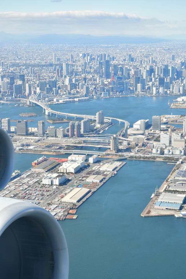 Tokyo Area from Airplane Window Jet Engine Wing Stock Image - Image of ...