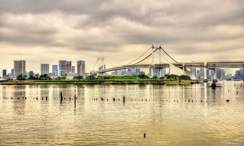 Tokyo Bay with the Rainbow Bridge Stock Image - Image of landscape ...