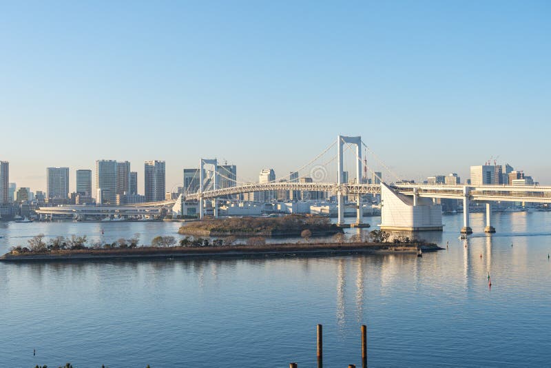 Tokyo Bay with View of Rainbow Bridge in Tokyo City, Japan Stock Image ...