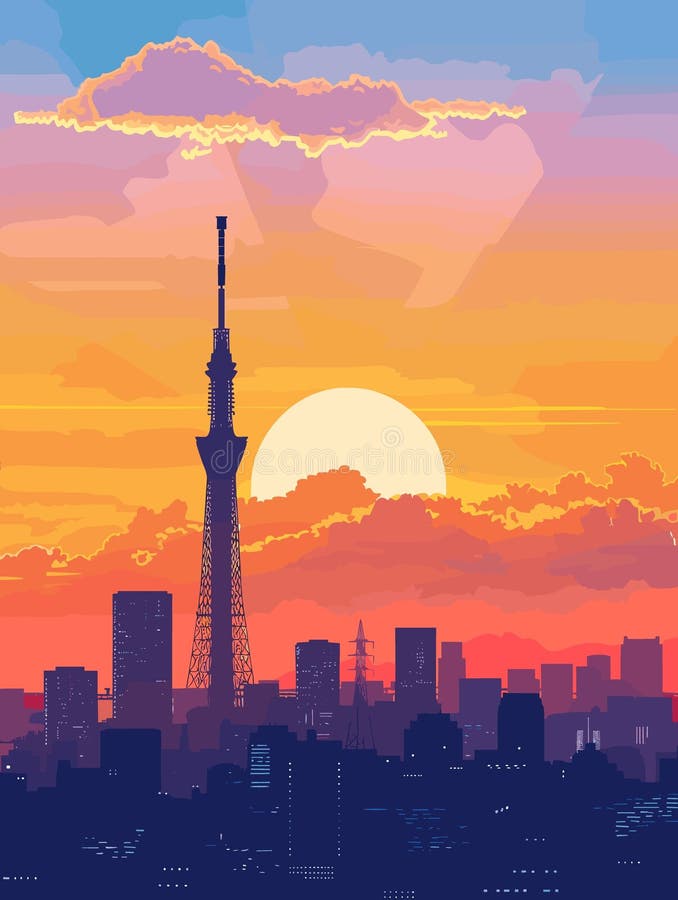 Tokyo City Beautiful Vector Illustration for Postcards, Web Sites and ...