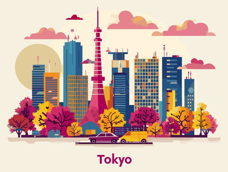 Tokyo City Beautiful Vector Illustration for Postcards, Web Sites and ...