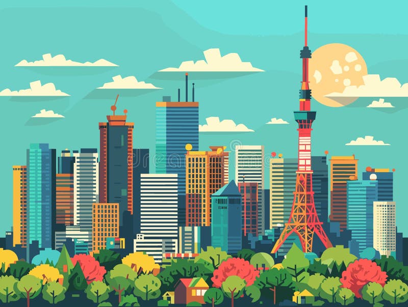 Tokyo City Beautiful Vector Illustration for Postcards, Web Sites and ...