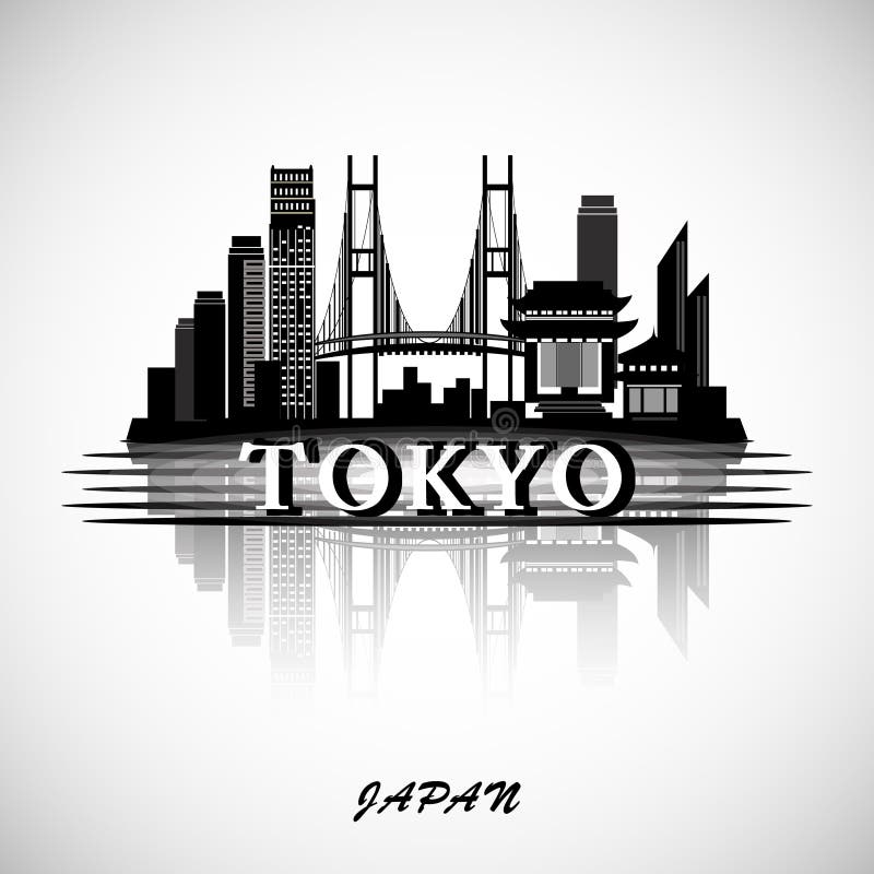 Tokyo City Skyline with Reflection. Typographic Design Stock Vector ...