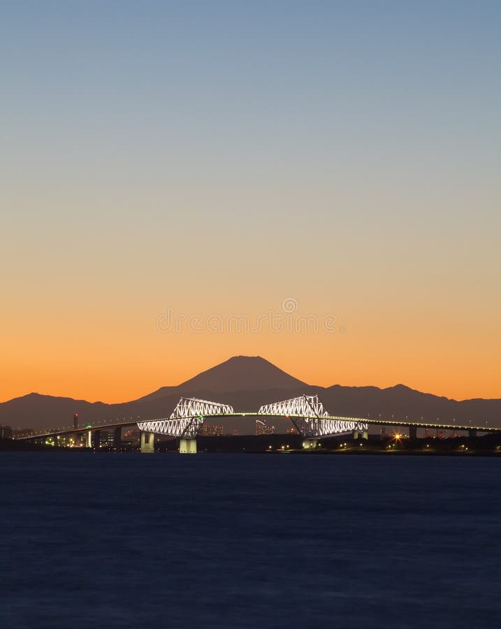 Tokyo Gate Bridge and Mountain Fuji Stock Photo - Image of orange ...