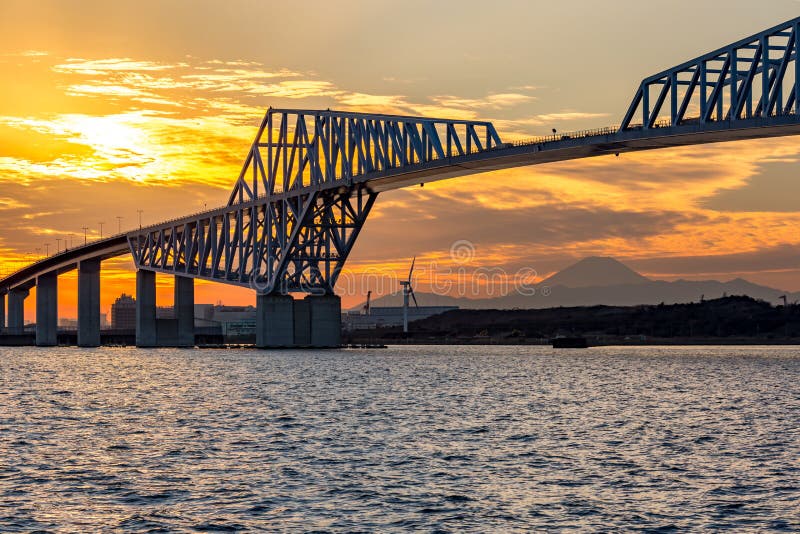 Tokyo Gate Bridge Sunset stock image. Image of dinosour - 101120413