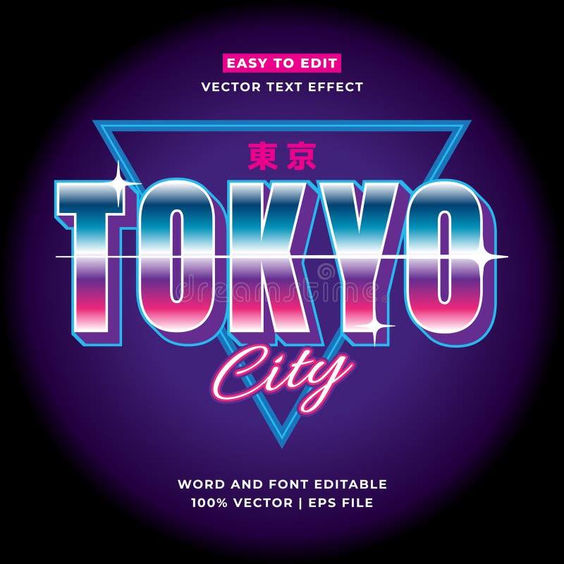 Retro Tokyo Japan 3D Vector Cartoon Style Editable Text Effect Stock ...