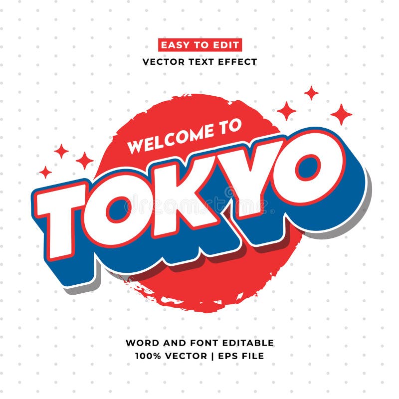 Retro Tokyo Japan 3D Vector Cartoon Style Editable Text Effect. Stock ...