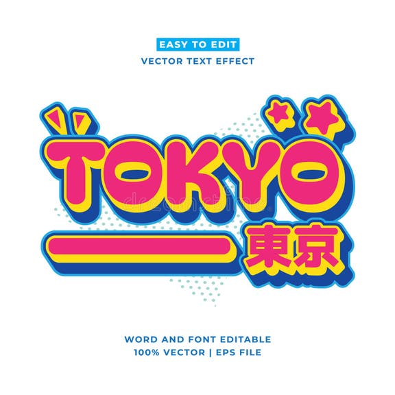 Retro Tokyo Japan 3D Vector Cartoon Style Editable Text Effect Stock ...