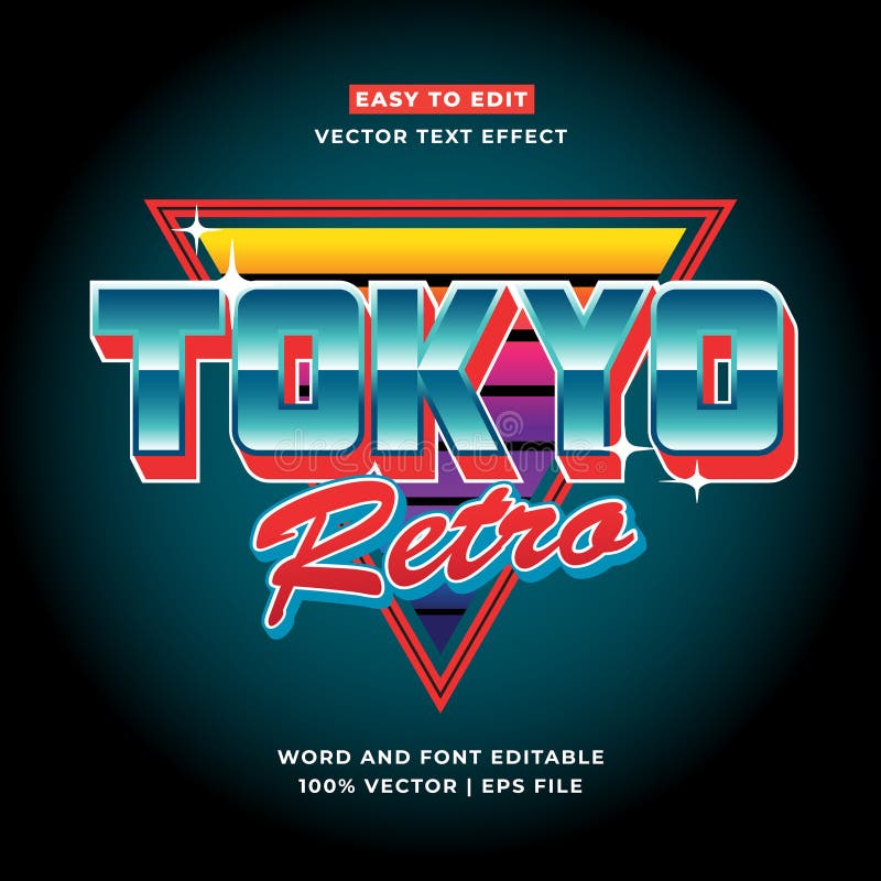 Retro Tokyo Japan 3D Vector Cartoon Style Editable Text Effect Stock ...