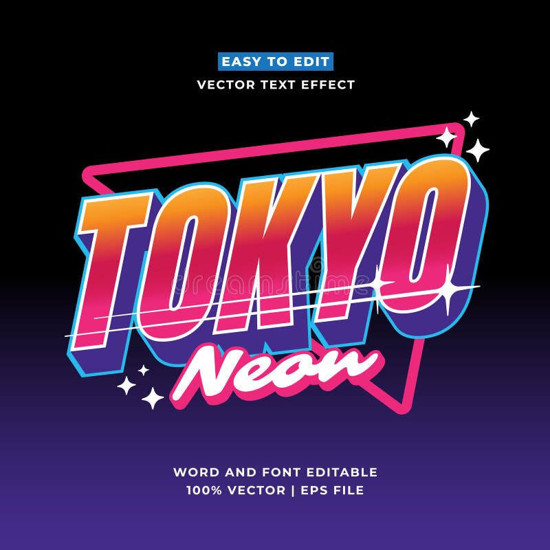 Retro Tokyo Japan 3D Vector Cartoon Style Editable Text Effect Stock ...