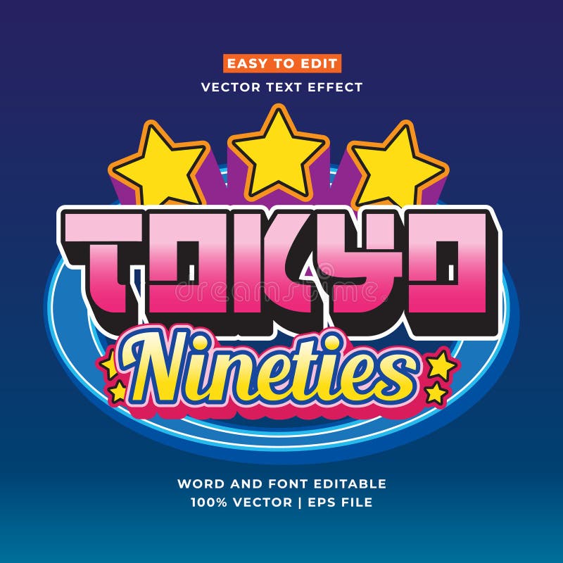 Retro Tokyo Japan 3D Vector Cartoon Style Editable Text Effect Stock ...
