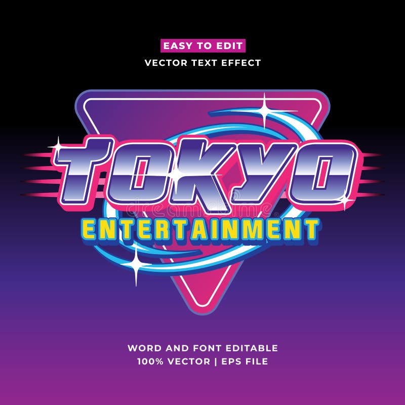 Retro Tokyo Japan 3D Vector Cartoon Style Editable Text Effect Stock ...