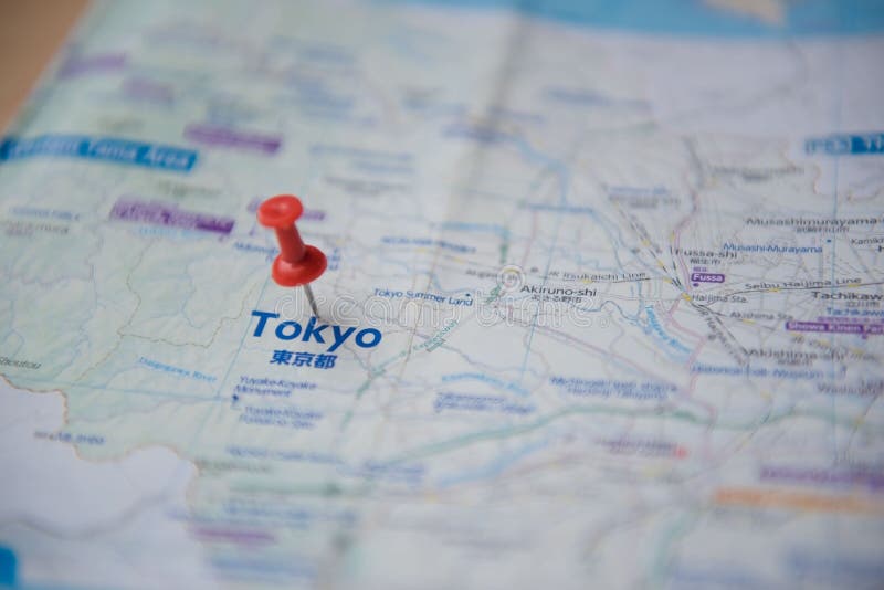 Tokyo Map and Push Pin Marking on a Tourist Stock Image - Image of ...