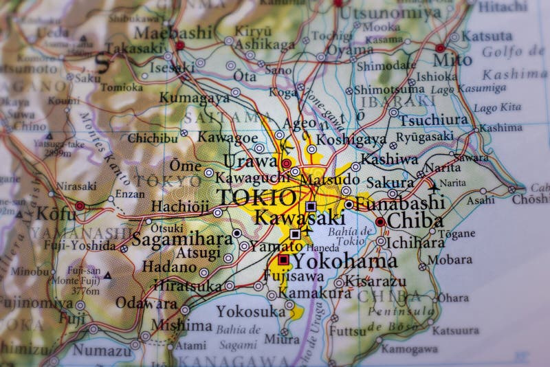 Tokyo marked on the map stock image. Image of symbol - 258313299