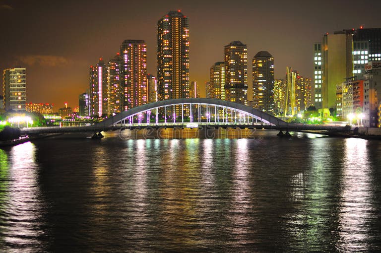 Tokyo at Night - Eitai Bashi Bridge Stock Photo - Image of design ...