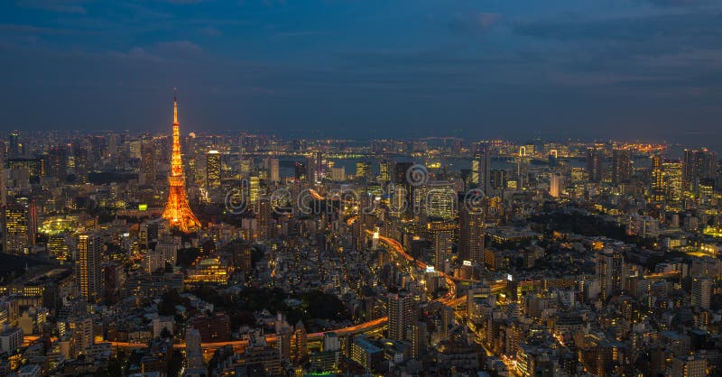 Tokyo Night Scene, Panoramic View Stock Photo - Image of huge ...
