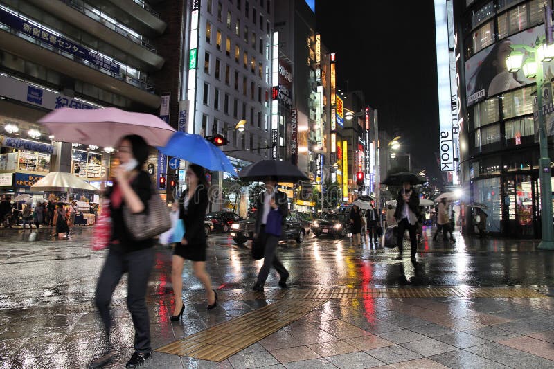 Tokyo in the rain editorial photo. Image of colorful - 28251281