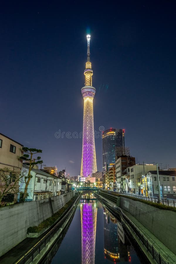 Tokyo sky three at night editorial stock photo. Image of metropolis ...