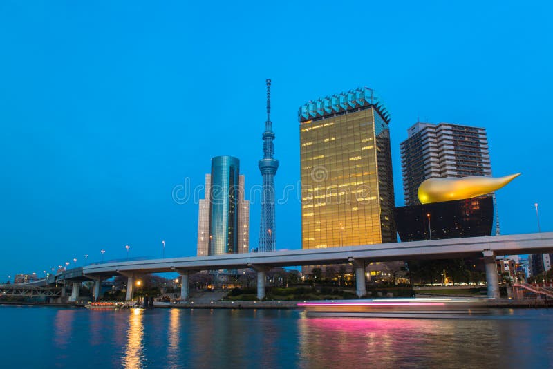 Tokyo Sky Tree and Azumabashi Riverside Stock Image - Image of sights ...