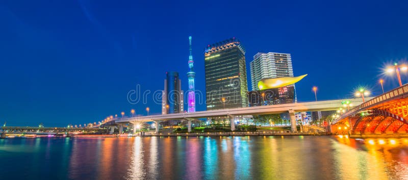 Tokyo Sky Tree and Azumabashi Riverside Stock Photo - Image of ...
