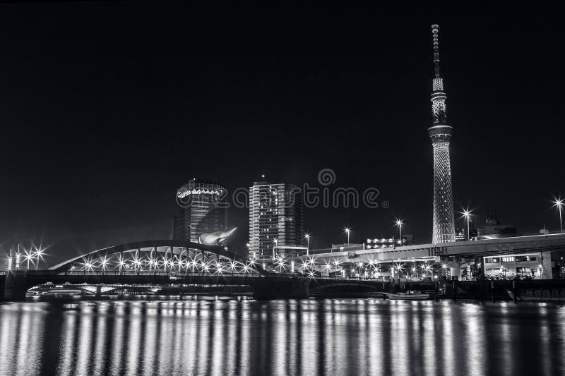 Tokyo Skyline in Black and White Stock Photo - Image of business, dark ...