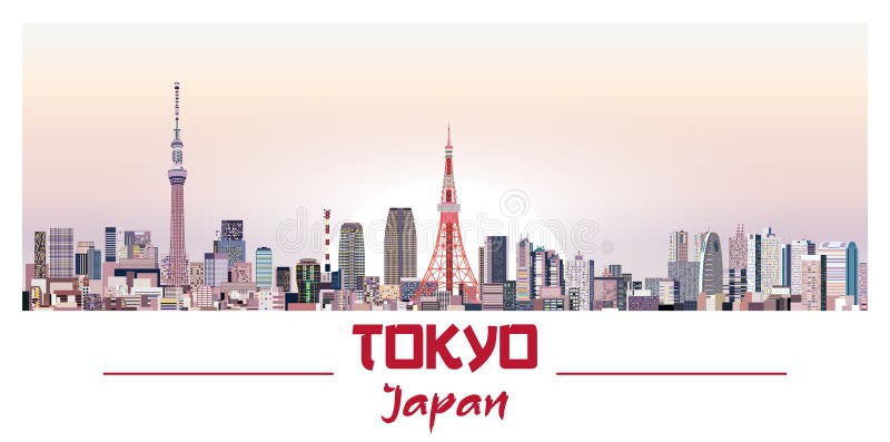 Tokyo Skyline in Bright Color Palette Vector Illustration Stock Vector ...