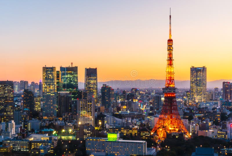 Tokyo Skyline City Scape at Sunset with Tower Editorial Photo - Image ...