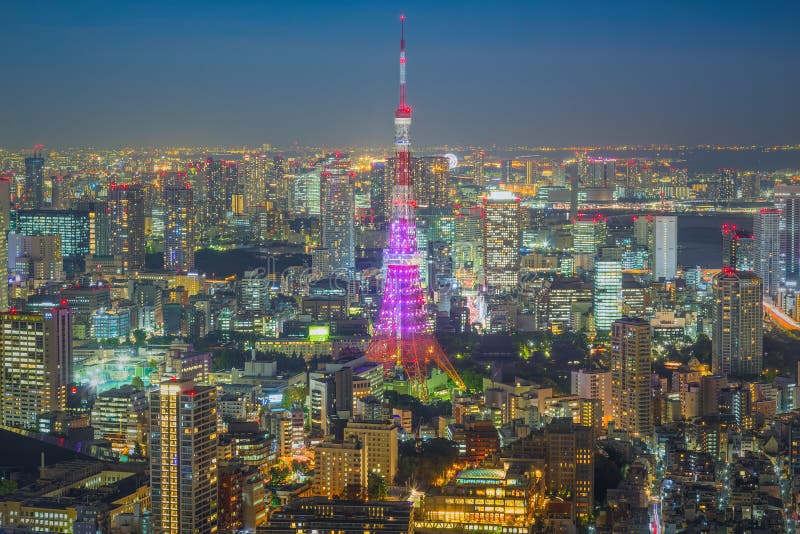 Tokyo skyline at night editorial stock image. Image of aerial - 47022939