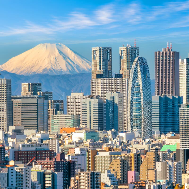 Tokyo-Skyline Und Berg Fuji Stockfoto - Bild von schnee, tokio: 86628080