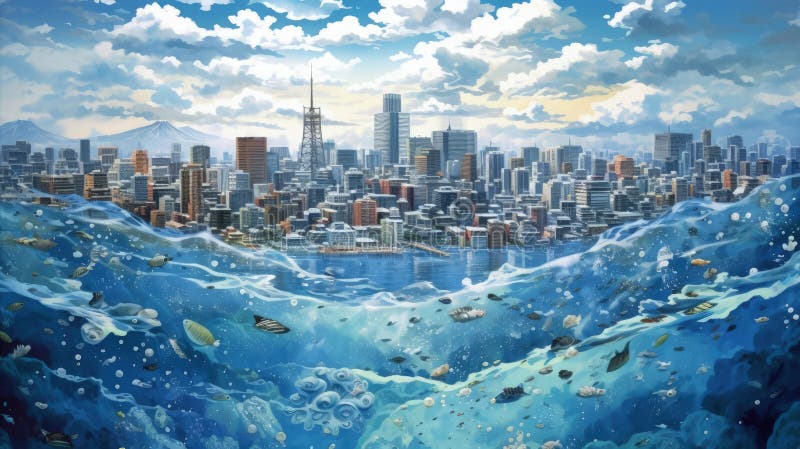 Tokyo Skyline Underwater Diamond Painting Kit Stock Illustration ...