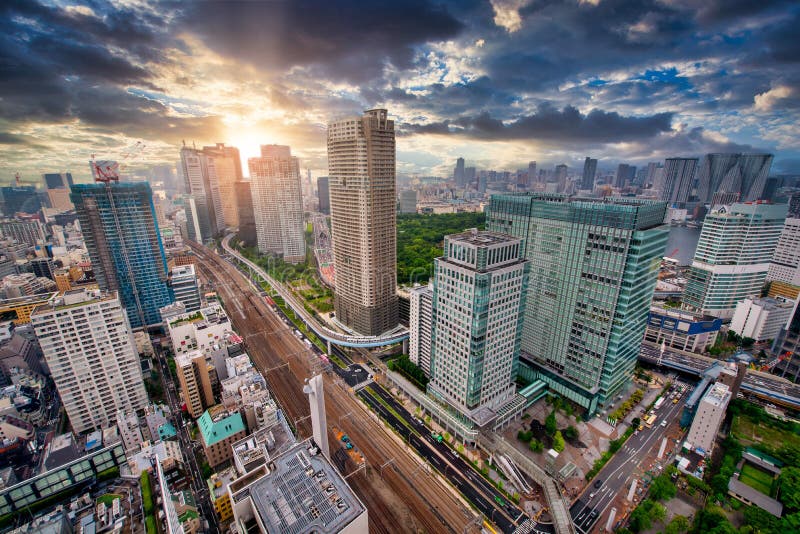 Tokyo Skyline and View of Skyscrapers on the Observation Deck at Sunset ...