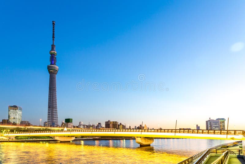 Tokyo Skytree and Bridge at Twilight Tokyo Editorial Photography ...
