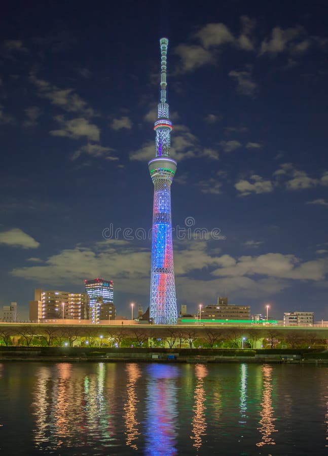 Night View Tokyo Sky Tree Japan Editorial Image - Image of broadcasting ...