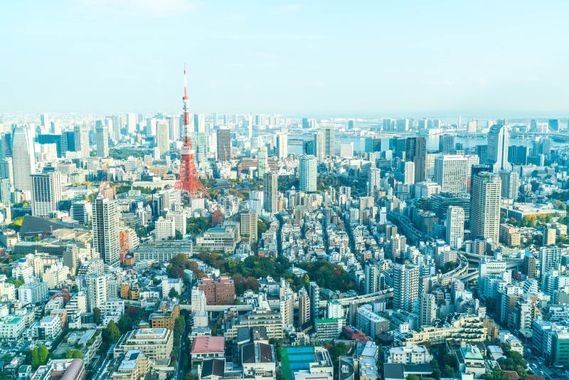 Tokyo Stadshorisont Med Det Tokyo Tornet Fotografering för Bildbyråer ...