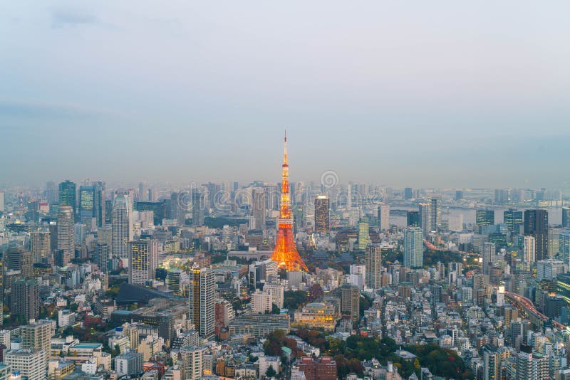 Tokyo Stadshorisont Med Det Tokyo Tornet Fotografering för Bildbyråer ...