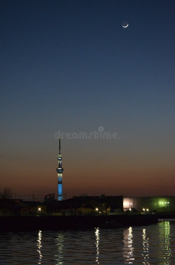 Tokyo Tower moonlight stock photo. Image of moon, sumida - 198428262