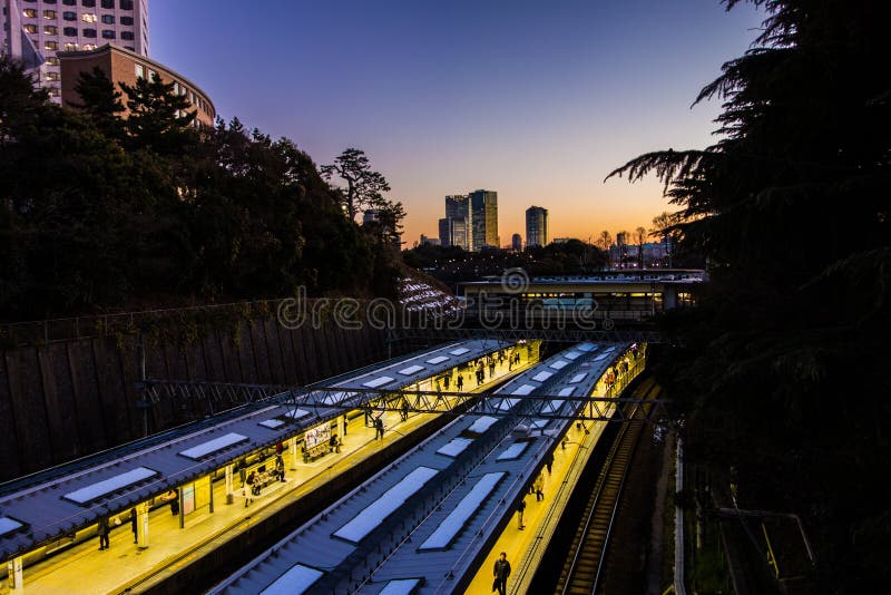 Sunset at Tokyo, Japan Train Station Stock Photo - Image of setting ...